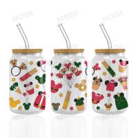 China Wholesale Custom Design Cartoon Theme 16oz Glass Can UVDTF Tumbler Sticker Decals UV DTF Cup Wrap Transfers for sale