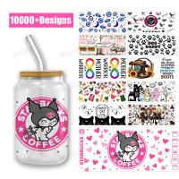 China Custom Design 3D UV Dtf 16oz-24oz Cup Wraps Waterproof Transfer Stickers Decals For 16oz Glass Beer Cans Cold Cup for sale