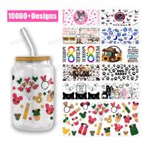 China Wholesale Custom Design Cartoon Theme 16oz Glass Can UVDTF Tumbler Sticker Decals UV DTF Cup Wrap Transfers for sale