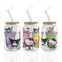 China UV DTF Cup Wrap Transfer Stickers For Glass Crafting Cup Decal Stickers For 16OZ Libbey Glass Cups Coffee Theme Cartoon for sale