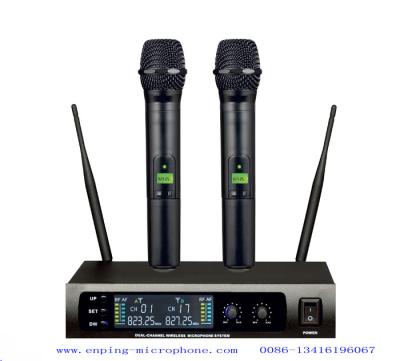 China LS-970 pro wireless microphone system UHF IR selectable PLL 2 MIC headset lavalier lapel LCD small size chargable for sale