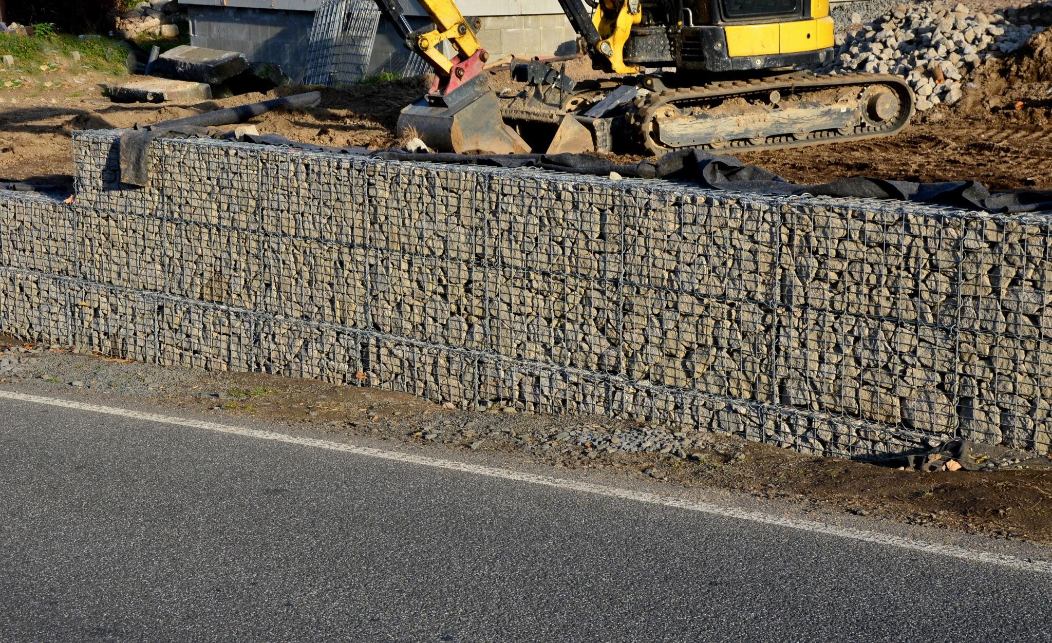 Engineered gabion retaining wall system, AI generated