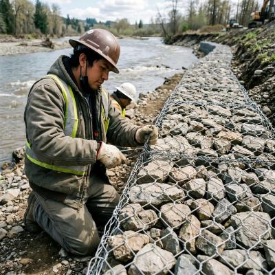 China Aperture 60x80mm Gabion Wire Mesh Cage Hexagonal Hole Shape Durable Corrosion Resistant Protective Structure for sale