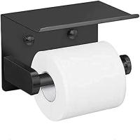 China Black 304 Stainless Steel Hole-Free Toilet Paper Holder with Phone Shelf 13.8x9.5cm for sale