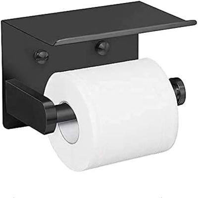 China Black 304 Stainless Steel Hole-Free Toilet Paper Holder with Phone Shelf 13.8x9.5cm for sale