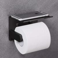 China Black 304 Stainless Steel Hole-Free Toilet Paper Holder with Phone Shelf 13.8x9.5cm for sale