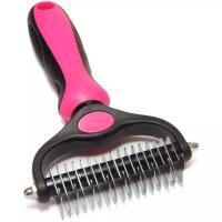 China Stainless Steel Cat Dog Pet Shedding Dematting Deshedding Comb Brush Long Handle 2 Sided 9 17 Teeth for sale