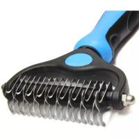 China Stainless Steel Cat Dog Pet Shedding Dematting Deshedding Comb Brush Long Handle 2 Sided 9 17 Teeth for sale
