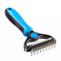 China Stainless Steel Cat Dog Pet Shedding Dematting Deshedding Comb Brush Long Handle 2 Sided 9 17 Teeth for sale