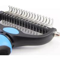 China Stainless Steel Cat Dog Pet Shedding Dematting Deshedding Comb Brush Long Handle 2 Sided 9 17 Teeth for sale