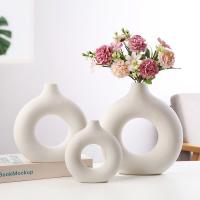 China Nordic Ceramic Donut Vase 6 Inch Round Flower Vase for Home Decor for sale