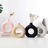China Nordic Ceramic Donut Vase 6 Inch Round Flower Vase for Home Decor for sale