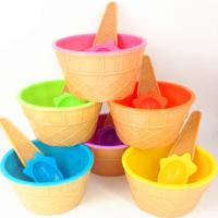 China Reusable Plastic Ice Cream Cups with Spoons Set 4 Pack 9.8x6.2cm for Kids for sale