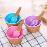 China Reusable Plastic Ice Cream Cups with Spoons Set 4 Pack 9.8x6.2cm for Kids for sale