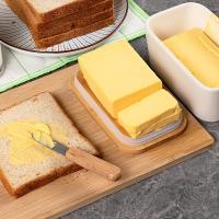 China White Ceramic Butter Dish with Lid and Knife 250ml for Kitchen Counter for sale