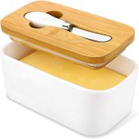 China White Ceramic Butter Dish with Lid and Knife 250ml for Kitchen Counter for sale