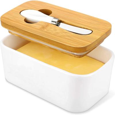 China White Ceramic Butter Dish with Lid and Knife 250ml for Kitchen Counter for sale
