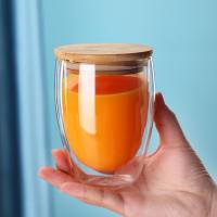 China 250ml 350ml 450ml Double Wall Glass Coffee Mugs with Bamboo Lid Borosilicate for sale