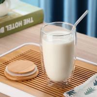 China 250ml 350ml 450ml Double Wall Glass Coffee Mugs with Bamboo Lid Borosilicate for sale