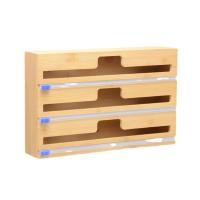 China Kitchen Drawer 2 In 1 Bamboo Plastic Wrap Dispenser With Cutter for sale