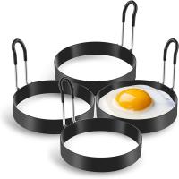 China Black Stainless Steel Egg Cooking Rings 4 Inch Round Pancake Mold for Home Kitchen for sale