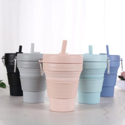 China 16oz Collapsible Silicone Coffee Mug with Lid and Straw Portable Travel Cup for sale
