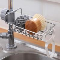China Stainless Steel Kitchen Faucet Sponge Holder 15-28mm Grey Modern Sink Organizer for sale