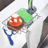 China Stainless Steel Kitchen Faucet Sponge Holder 15-28mm Grey Modern Sink Organizer for sale