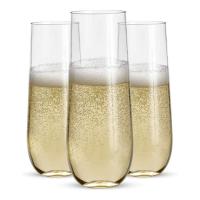 China 9 Oz Clear Plastic Champagne Flutes Unbreakable PET Stemless Disposable for sale