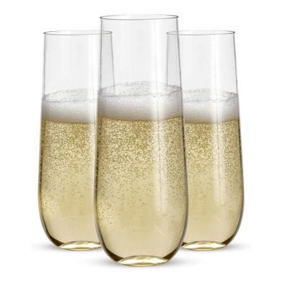 China 9 Oz Clear Plastic Champagne Flutes Unbreakable PET Stemless Disposable for sale