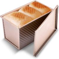 China Large Capacity Gold Carbon Steel Corrugated Bread Toast Box Mold with Cover 446F for sale