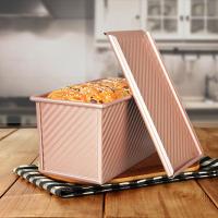 China Large Capacity Gold Carbon Steel Corrugated Bread Toast Box Mold with Cover 446F for sale