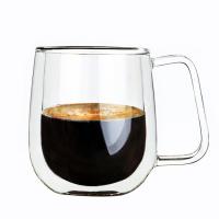 China 12oz Borosilicate Glass Coffee Mug Double Wall Insulated Clear Cup for sale