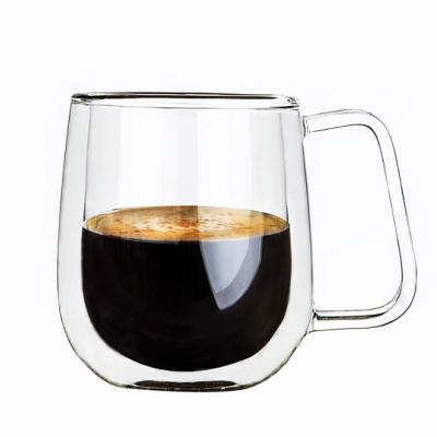 China 12oz Borosilicate Glass Coffee Mug Double Wall Insulated Clear Cup for sale