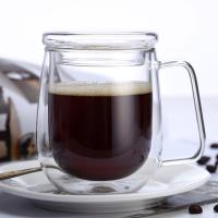 China 12oz Borosilicate Glass Coffee Mug Double Wall Insulated Clear Cup for sale