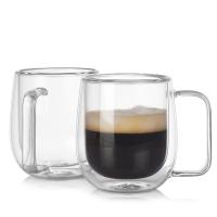 China 12oz Borosilicate Glass Coffee Mug Double Wall Insulated Clear Cup for sale