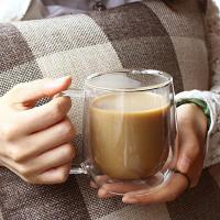 China 12oz Borosilicate Glass Coffee Mug Double Wall Insulated Clear Cup for sale