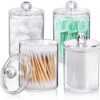 China Clear Plastic Cotton Swab Holder Dispenser 2 Pack Bathroom Storage Canister for sale
