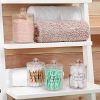 China Clear Plastic Cotton Swab Holder Dispenser 2 Pack Bathroom Storage Canister for sale