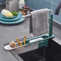 China Adjustable Telescopic Sink Storage Rack 2-in-1 Stainless Steel 23.5-40cm for sale