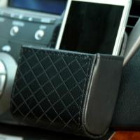 China Car Air Vent Storage Bag Sunglass Holder Phone Organizer 3.5x3.3x1.75 inch PU Leather for sale