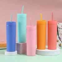 China 16oz Double Wall Acrylic Plastic Tumbler Reusable Cup with Straw and Splash Proof Lid for sale