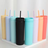 China 16oz Double Wall Acrylic Plastic Tumbler Reusable Cup with Straw and Splash Proof Lid for sale