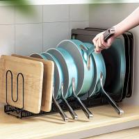 China Black Metal Adjustable Pot And Pan Organizer Rack For Cabinet for sale