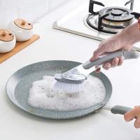 China Plastic Dish Brush with Soap Dispenser for Kitchen Sink Pot Pan Scrubbing 200ml for sale