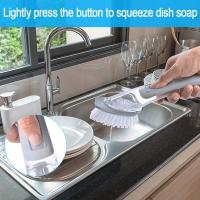 China Plastic Dish Brush with Soap Dispenser for Kitchen Sink Pot Pan Scrubbing 200ml for sale