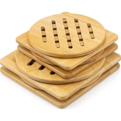 China Natural Bamboo Trivet Heat Resistant Hot Pads 19.5x19.5cm Kitchen Counter Protector for sale
