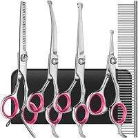 China 6 in 1 Stainless Steel Dog Grooming Scissors Kit with Safety Round Tips 4CR for sale