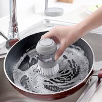 China Dishwasher Cleaning Brush with Soap Dispenser and Drip Tray 10x9cm Kitchen Scrub for sale