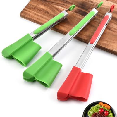 China Stainless Steel 2-in-1 Spatula Tongs Silicone Clips 12 Inch Non-Stick Kitchen Utensil for sale